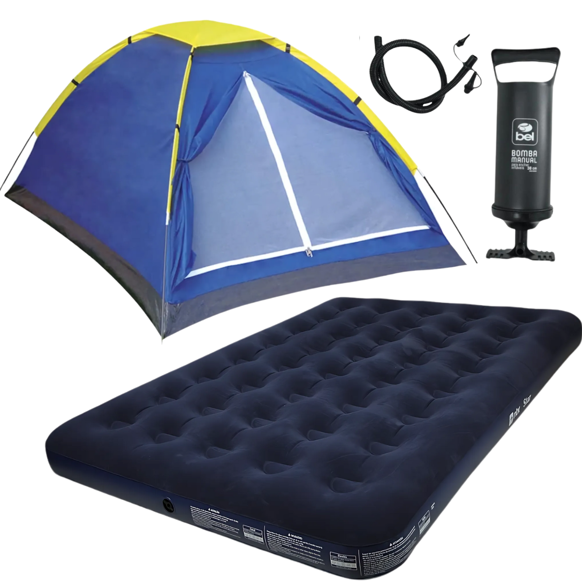 Kit Camping Barraca 3 + Colchão Casal e Enchedor Jaú Pesca